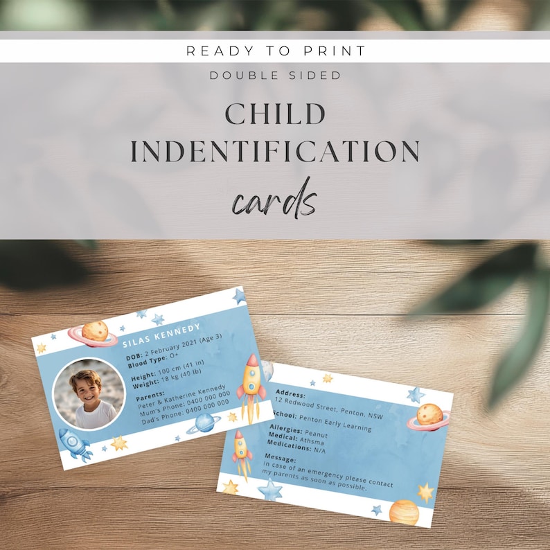 Cute Space Theme Editable Child ID Card, DIY Digital Canva Template ...