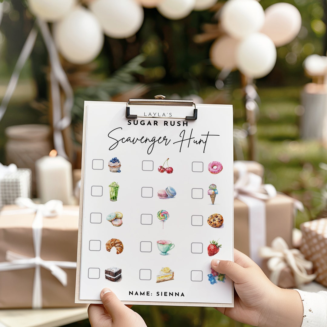 Sugar Rush Scavenger Hunt Party Game, Digital Canva Template, Rainbow ...