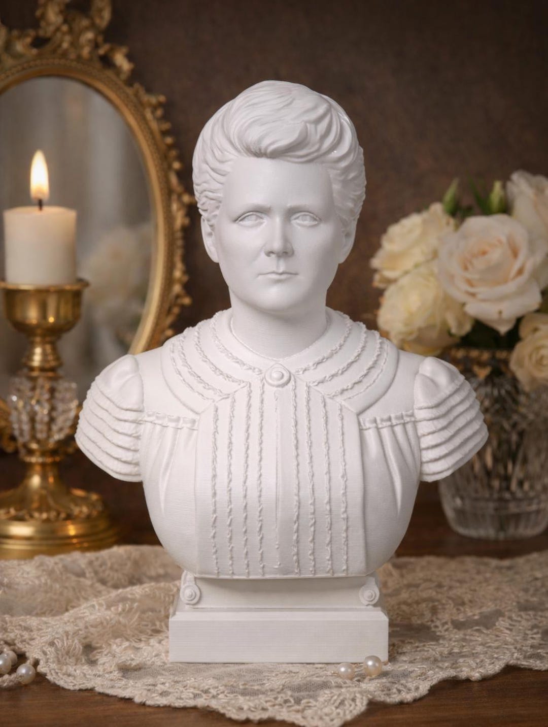 White PLA Bust of Marie Curie – 3D Printed Decorative Sculpture ...