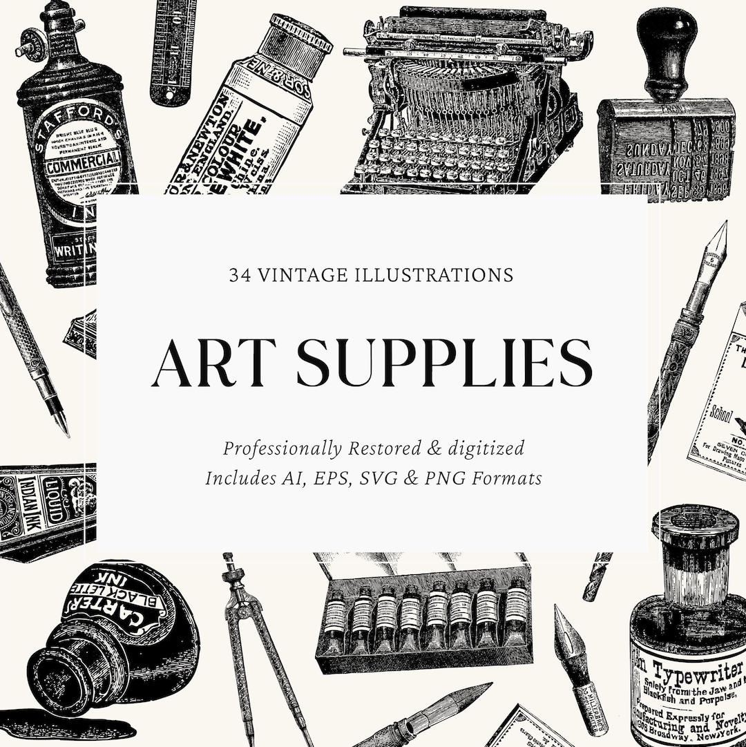 Back to School Art Supplies Clipart – Vintage Drawing & Writing Tools ...