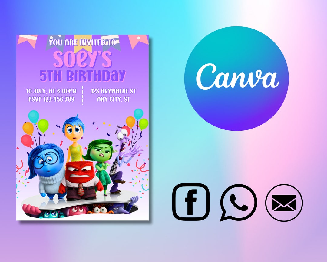 Invitación de Inside Out 2, plantilla de invitación de Inside Out 2 ...