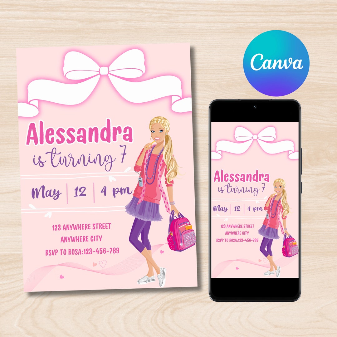 Editable Barbie Birthday Invitation Template, Printable Birthday Party ...
