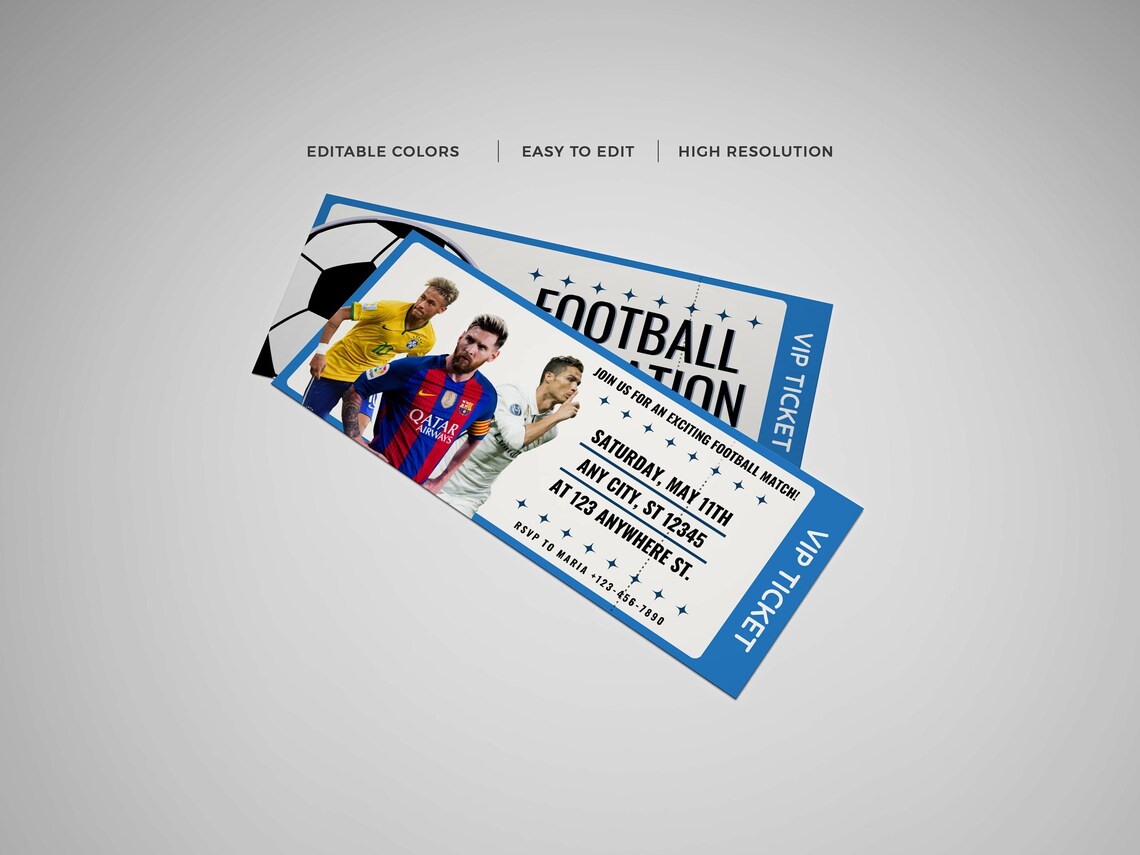 Cristiano Ronaldo, Messi, and Neymar Birthday Invitation, Ticket ...
