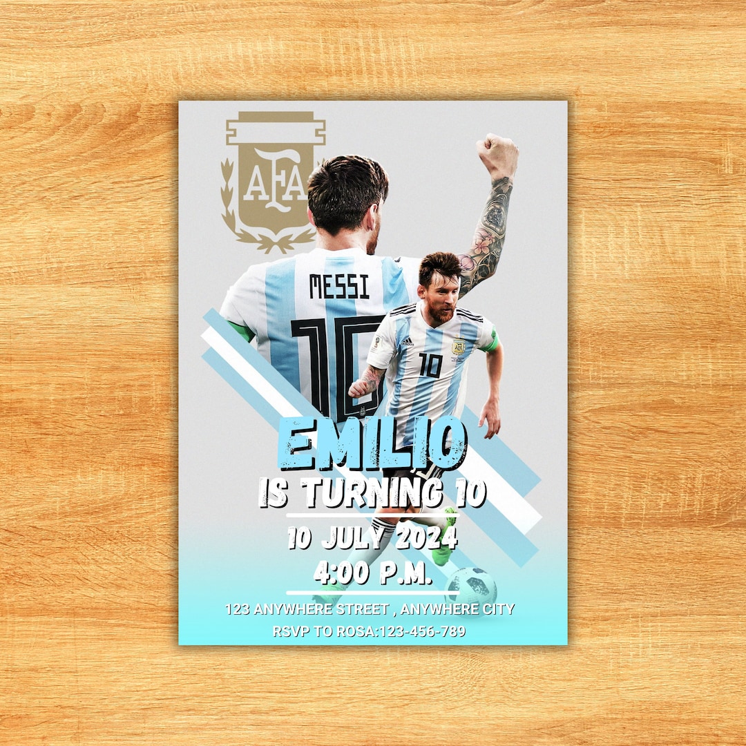 Invitación de cumpleaños de Messi, Invitación de Messi, Tarjeta de tema ...