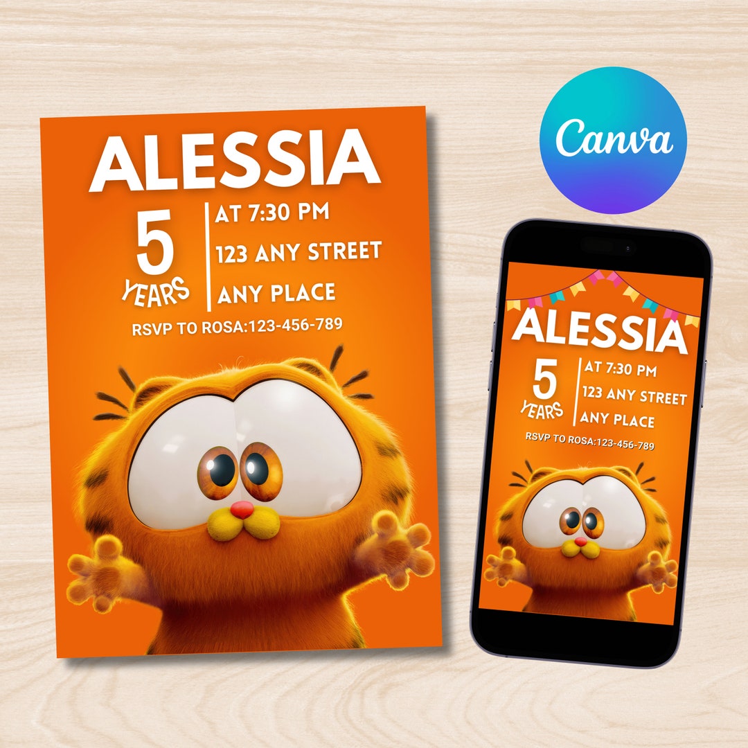 Garfield Movie Birthday Party Invitation, Garfield 2024 Invitation ...