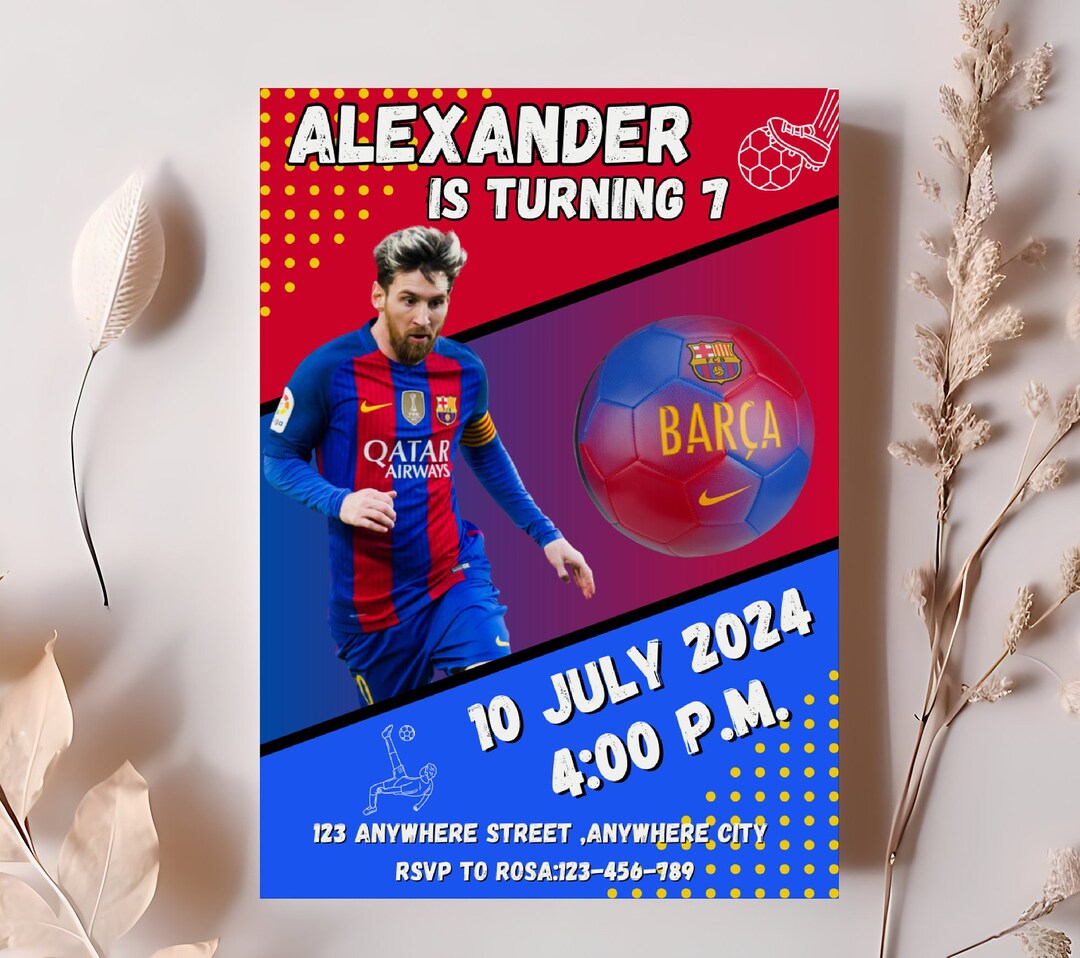 Messi Birthday Invitation, Messi Invitation, Soccer Birthday Invitation ...