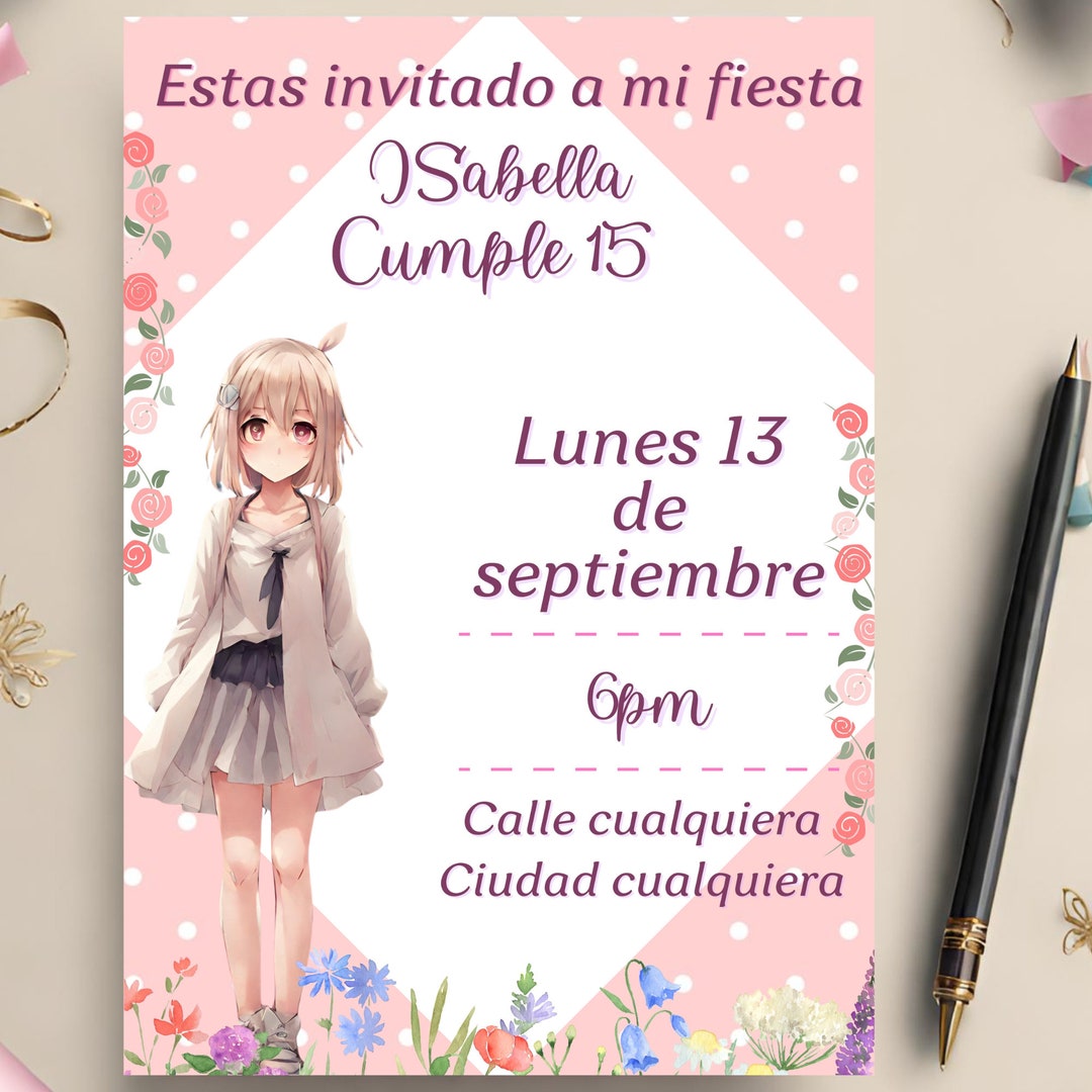 Anime Birthday Invitation, Anime Themed Birthday Card, Manga Birthday ...