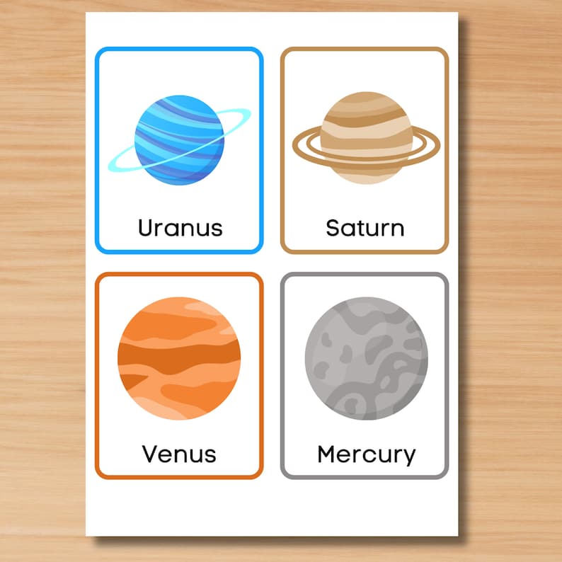 Solar System Flashcards, Montessori Cards for Kids, Solar System Print ...