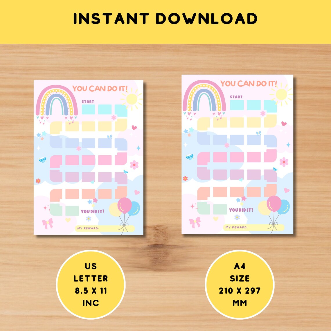 Rainbow Reward Chart, Printable Girl Reward Chart, Rainbow Chore Chart ...