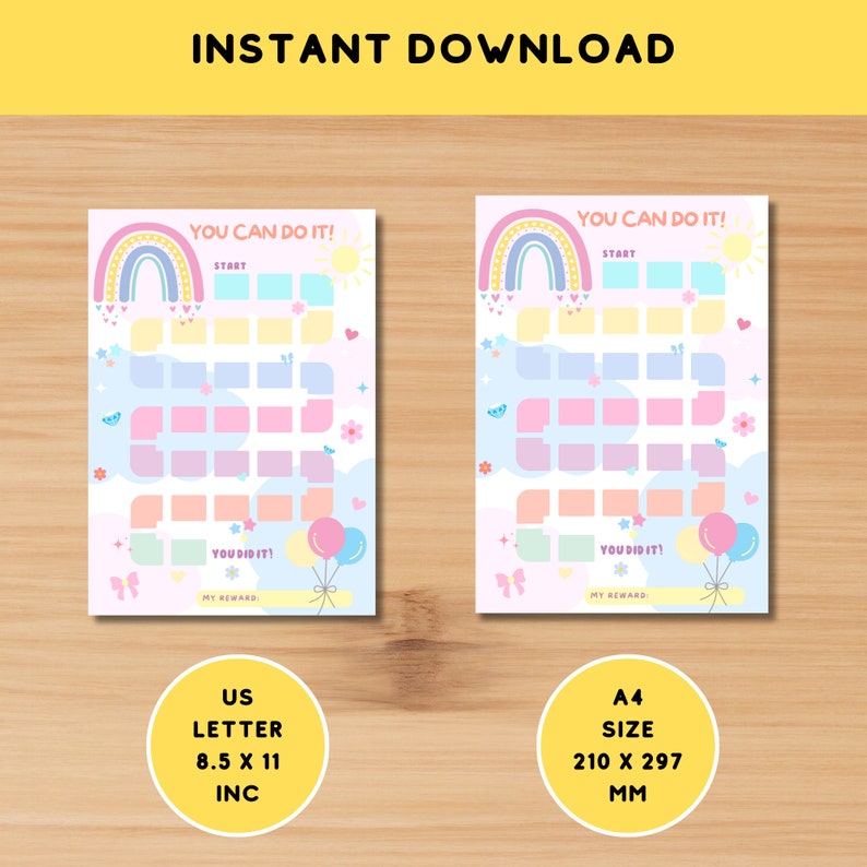 Rainbow Reward Chart, Printable Girl Reward Chart, Rainbow Chore Chart ...