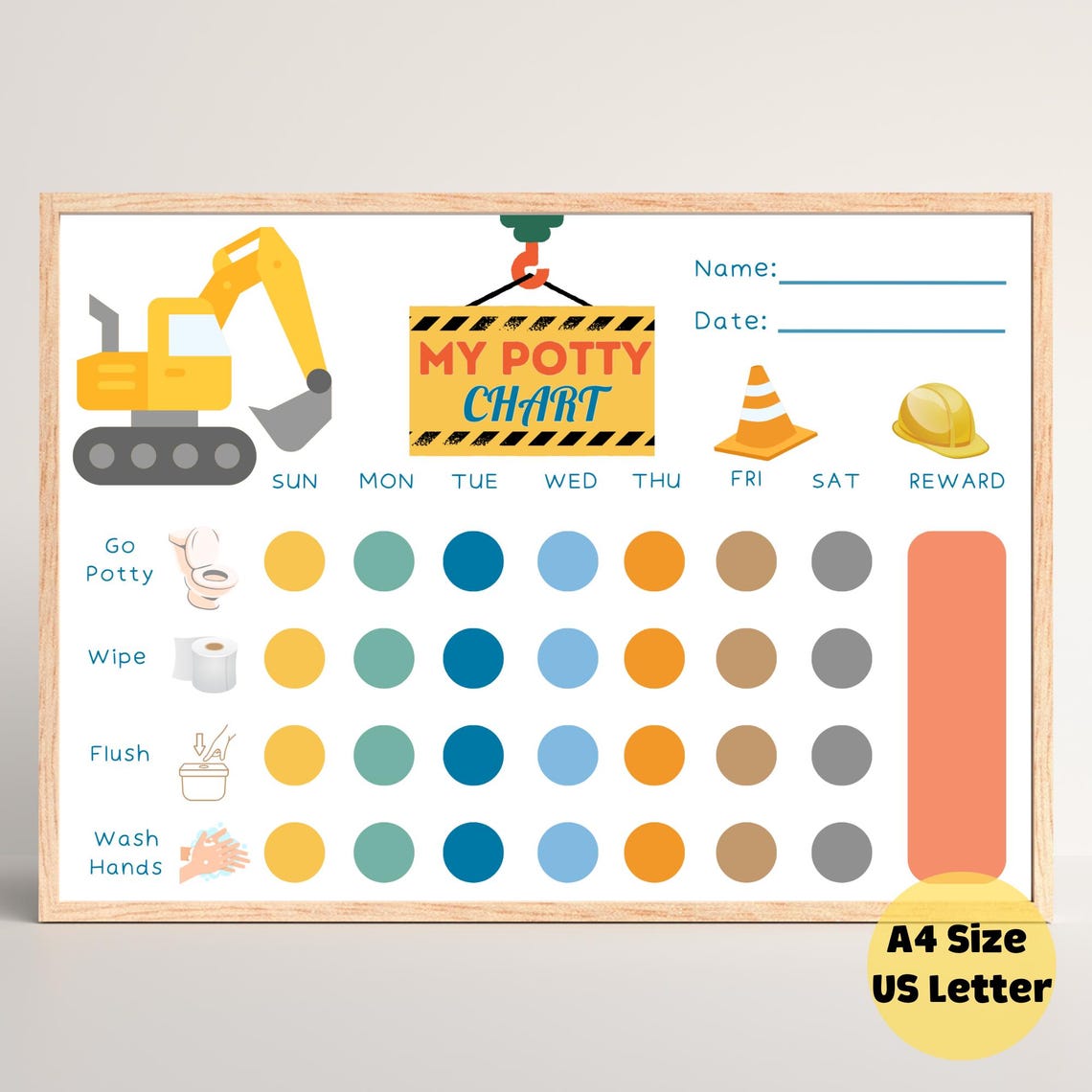 Potty Training Chart, Construction Potty Chart for Boy, Printable ...
