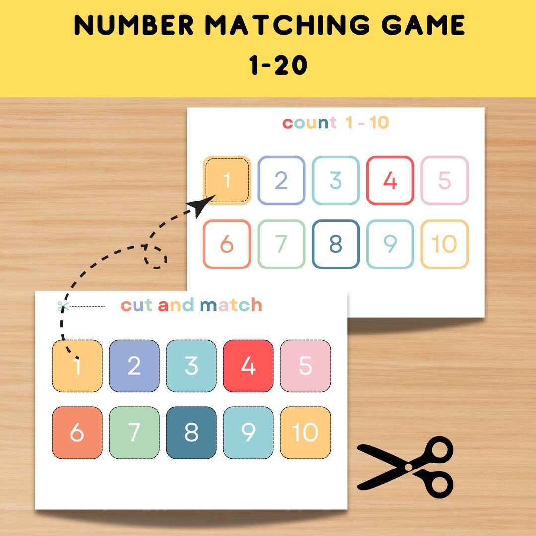 1 to 20 Number Matching Game, Count 1 to 20, Educational Math Puzzle ...