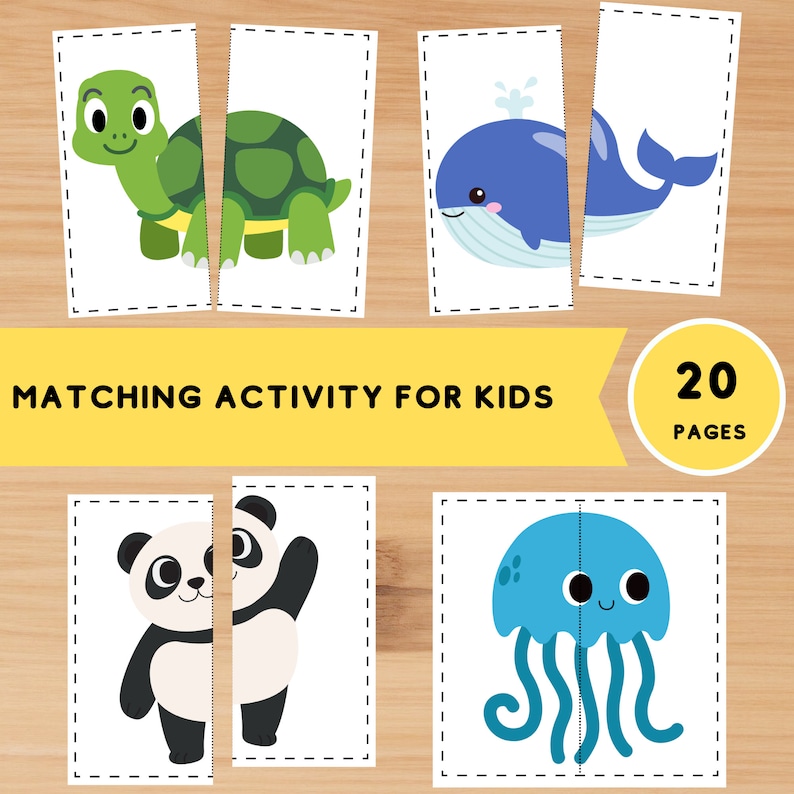 Animal Matching Puzzle Printable for 2, 3 Year Old, Prek Matching Game ...