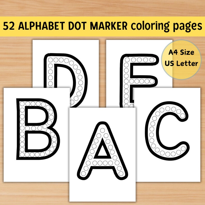 25 Alphabet Dot Marker Coloring Pages for Kids, Uppercase Lowercase ...