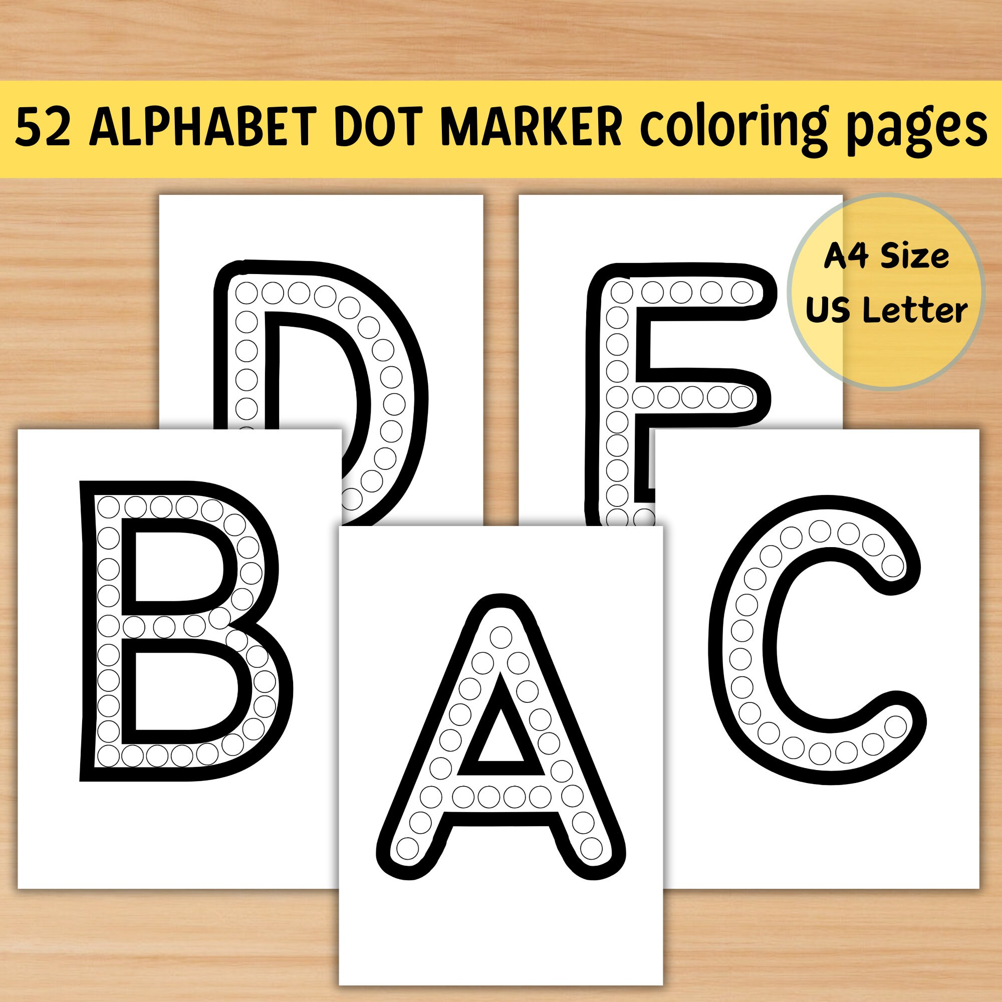 25 Alphabet Dot Marker Coloring Pages for Kids, Uppercase Lowercase ...