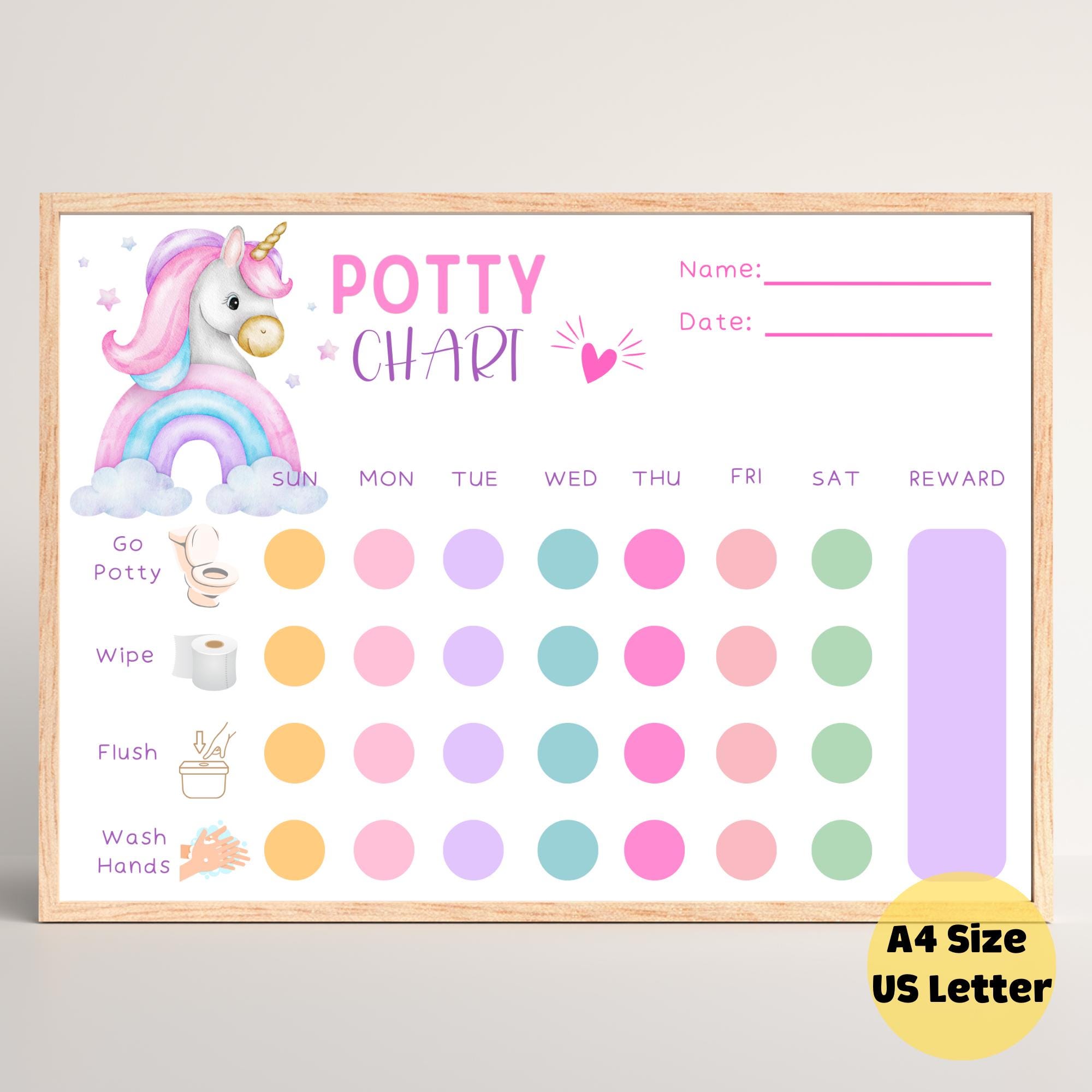 Unicorn Potty Chart, Girl Potty Training Chart, Sticker Chart for Potty ...