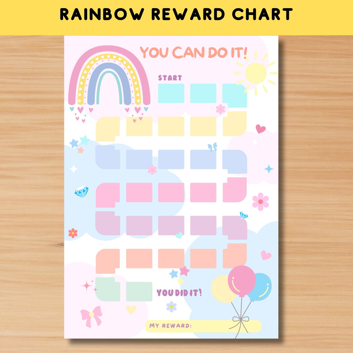 Rainbow Reward Chart, Printable Girl Reward Chart, Rainbow Chore Chart ...