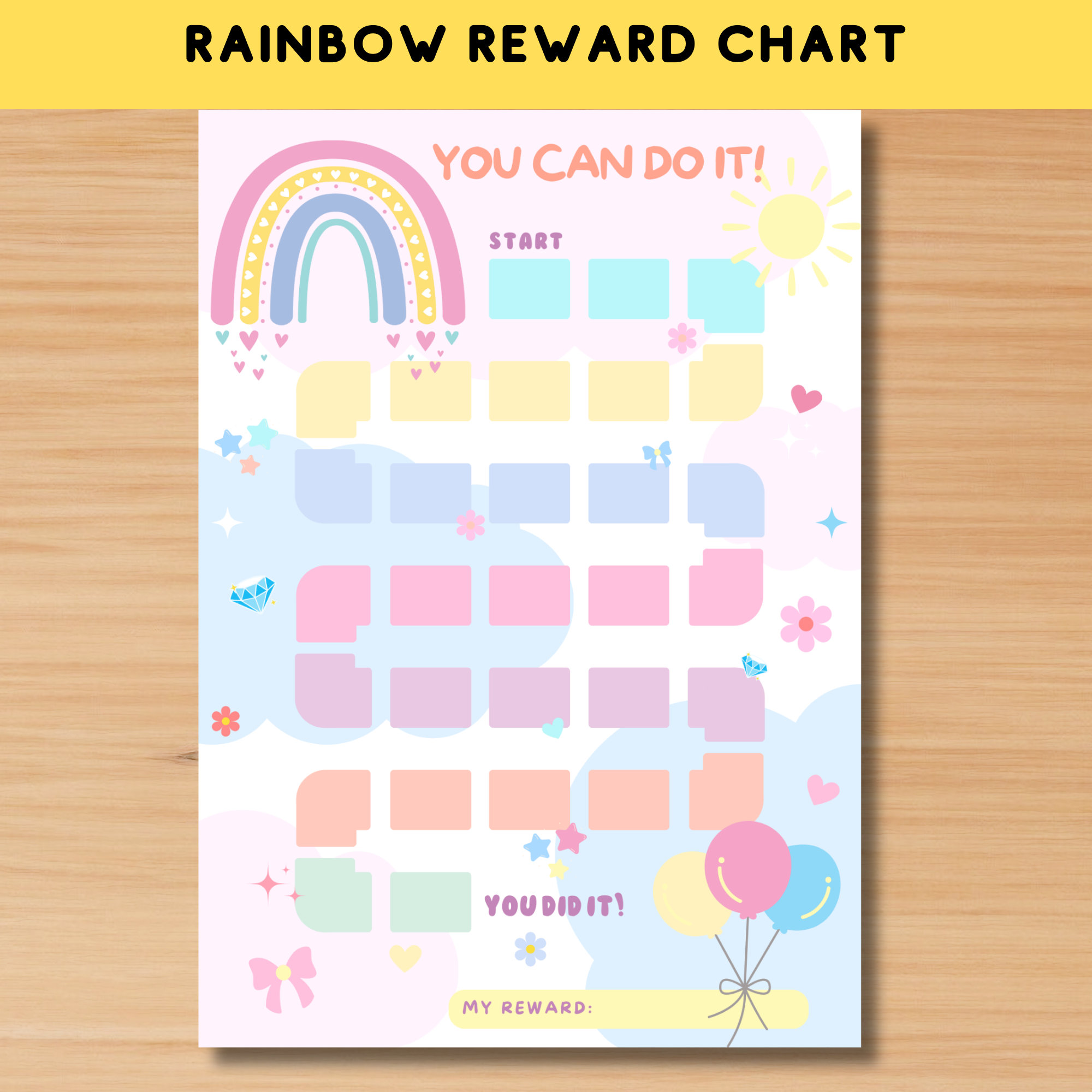 Rainbow Reward Chart, Printable Girl Reward Chart, Rainbow Chore Chart ...