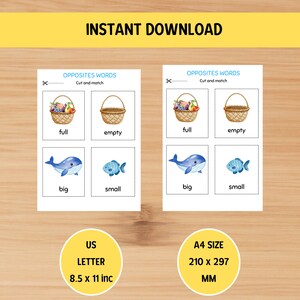 Opposites Matching Flashcards, Printable Vocabulary Activity, Matching ...