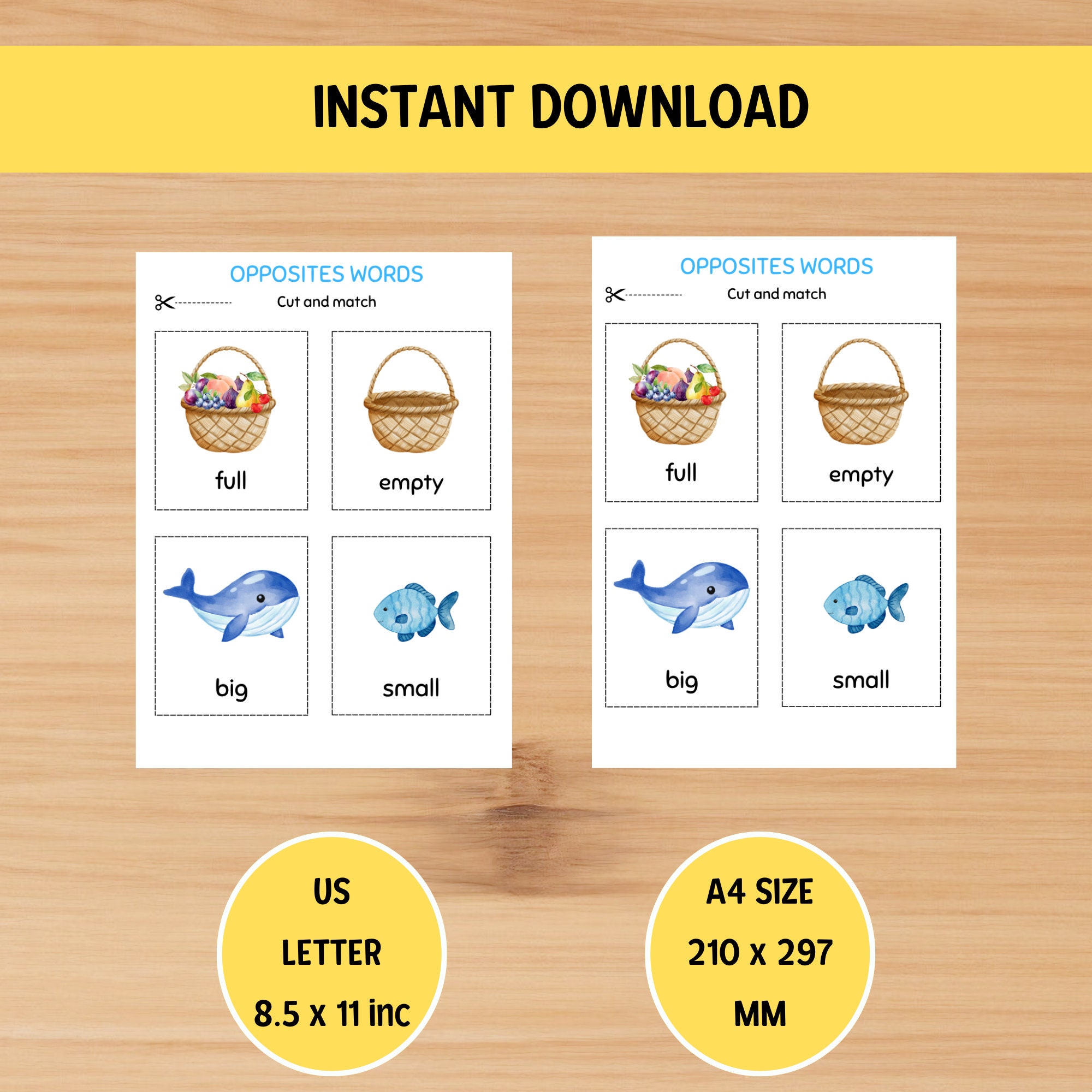 Opposites Matching Flashcards, Printable Vocabulary Activity, Matching ...