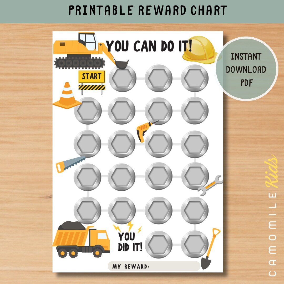 Construction Reward Chart, Potty Chart for Kids, Printable ...