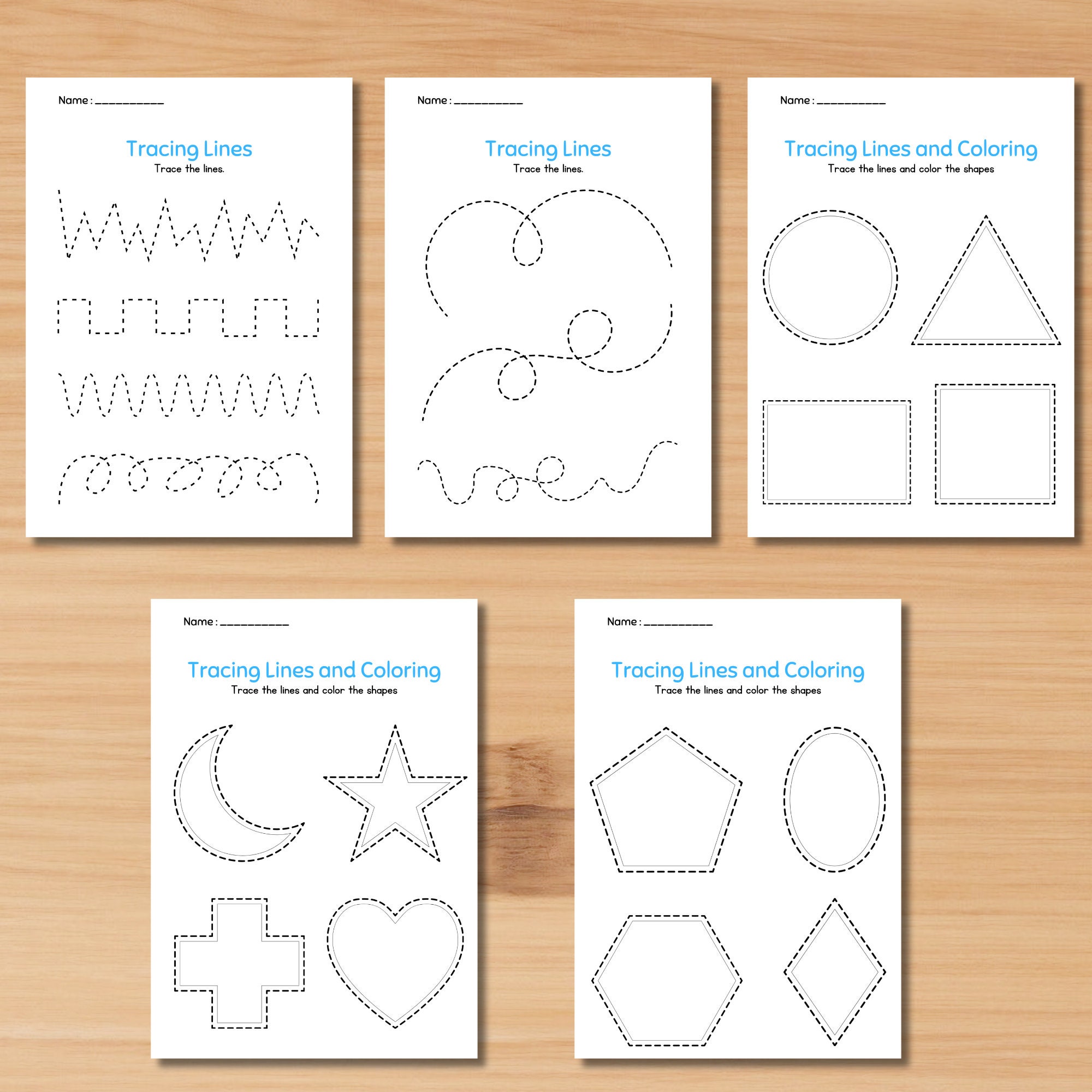 Preschool Tracing Lines and Coloring Shape Pages, Preschool Worksheets ...