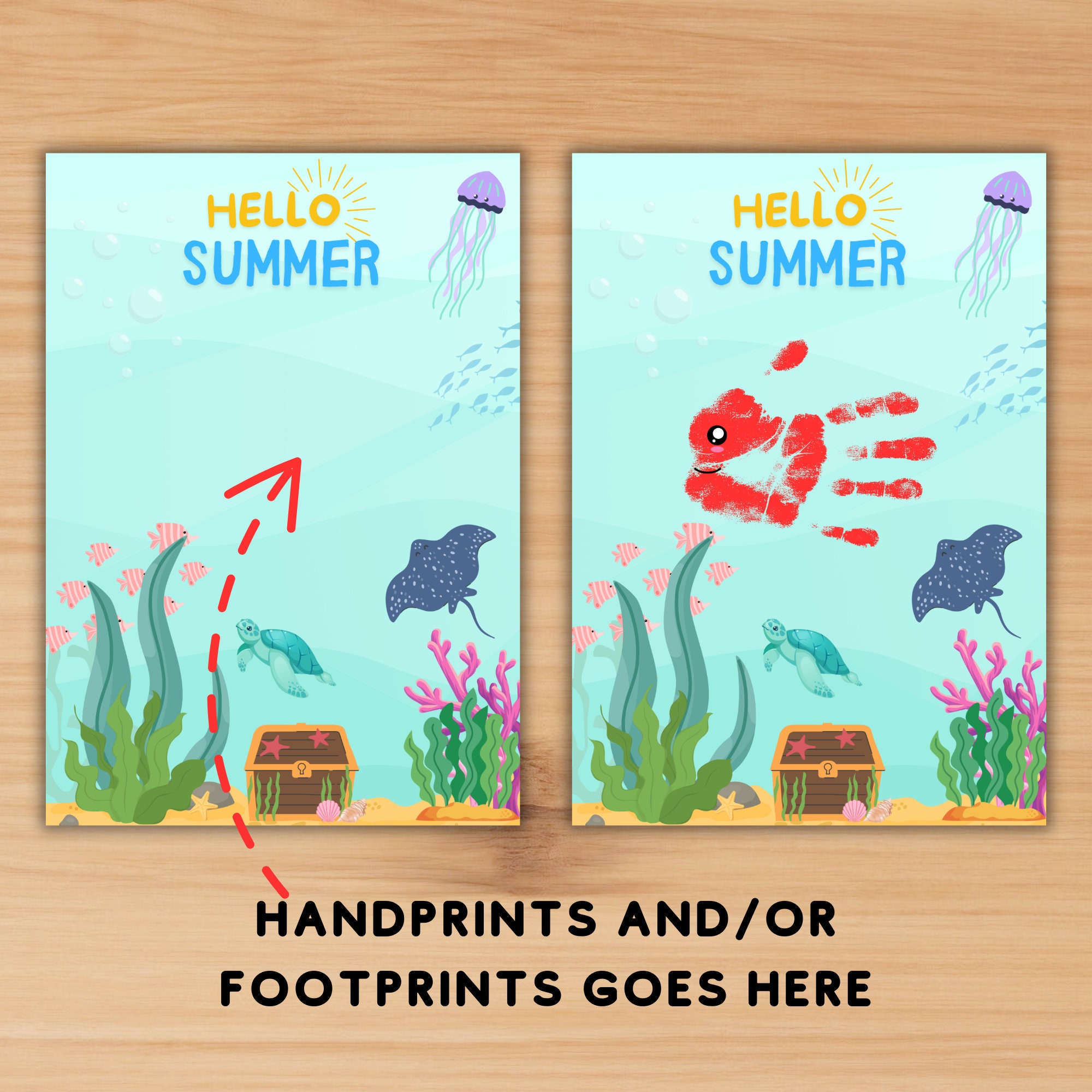 Summer Footprint Craft, Toddler Printable Handprint Craft, Ocean Sea ...