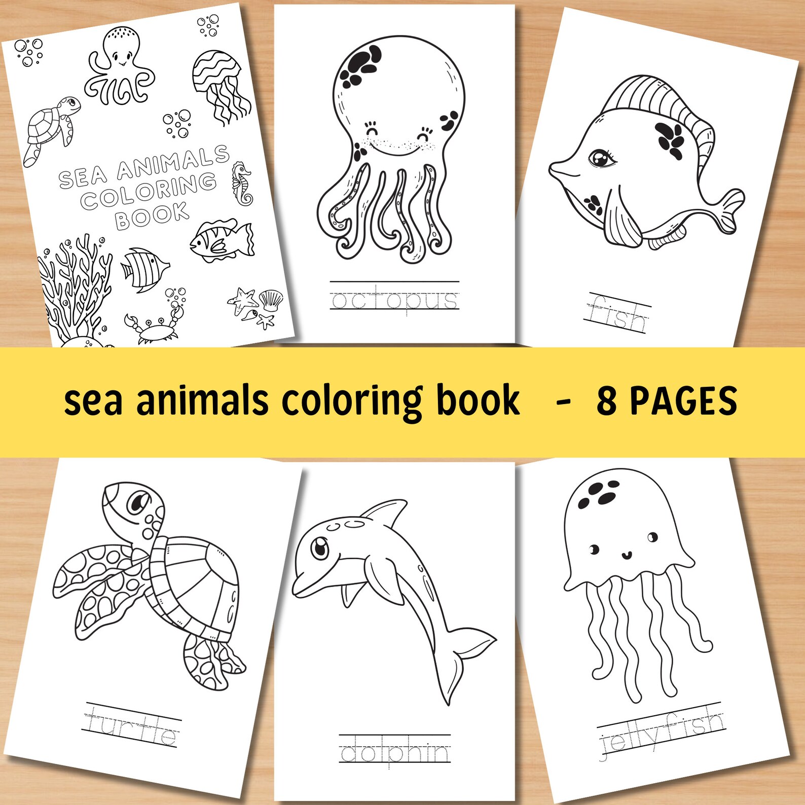Preschool Sea Animals Coloring Book for Kids, Printable Ocean Creatures ...