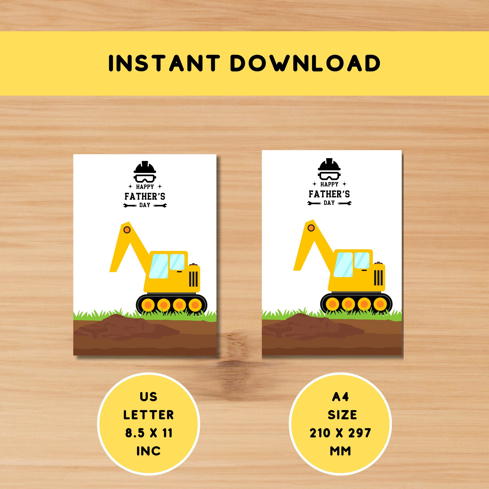 DIY Fathers Day Printables, Excavator Construction Fathers Day Gift ...