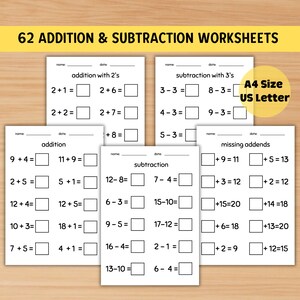 62 Addition and Subtraction Worksheets, Math Worksheets, 1st 2nd Grade ...