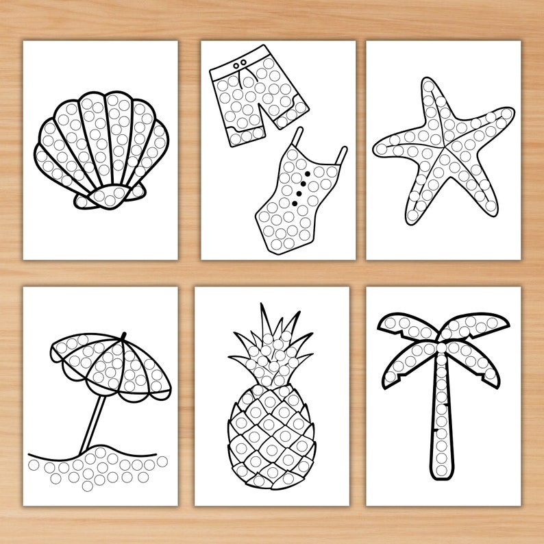 25 Summer Dot Marker Coloring Pages for Kids, Beach Dot Marker Coloring ...