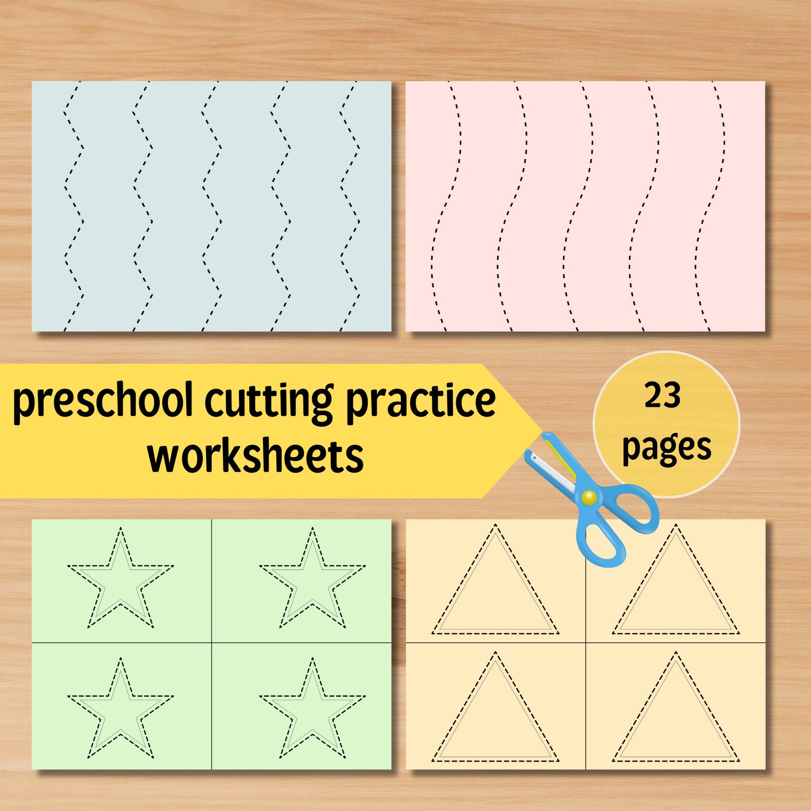 Preschool Cutting Practice Worksheets, Montessori Scissor Practice ...