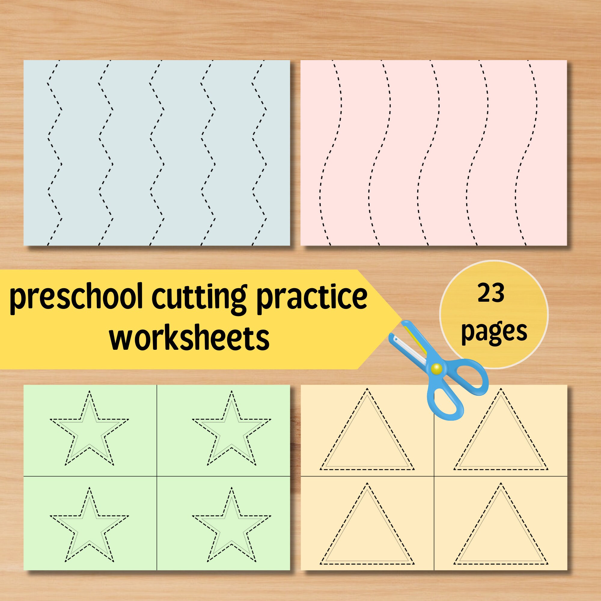 Preschool Cutting Practice Worksheets, Montessori Scissor Practice ...