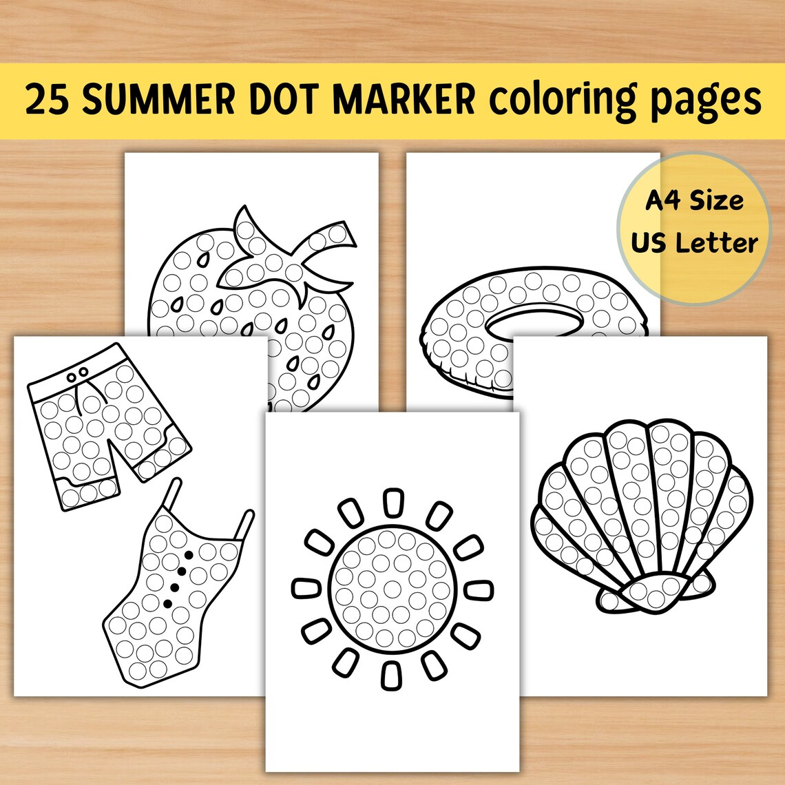25 Summer Dot Marker Coloring Pages for Kids, Beach Dot Marker Coloring ...