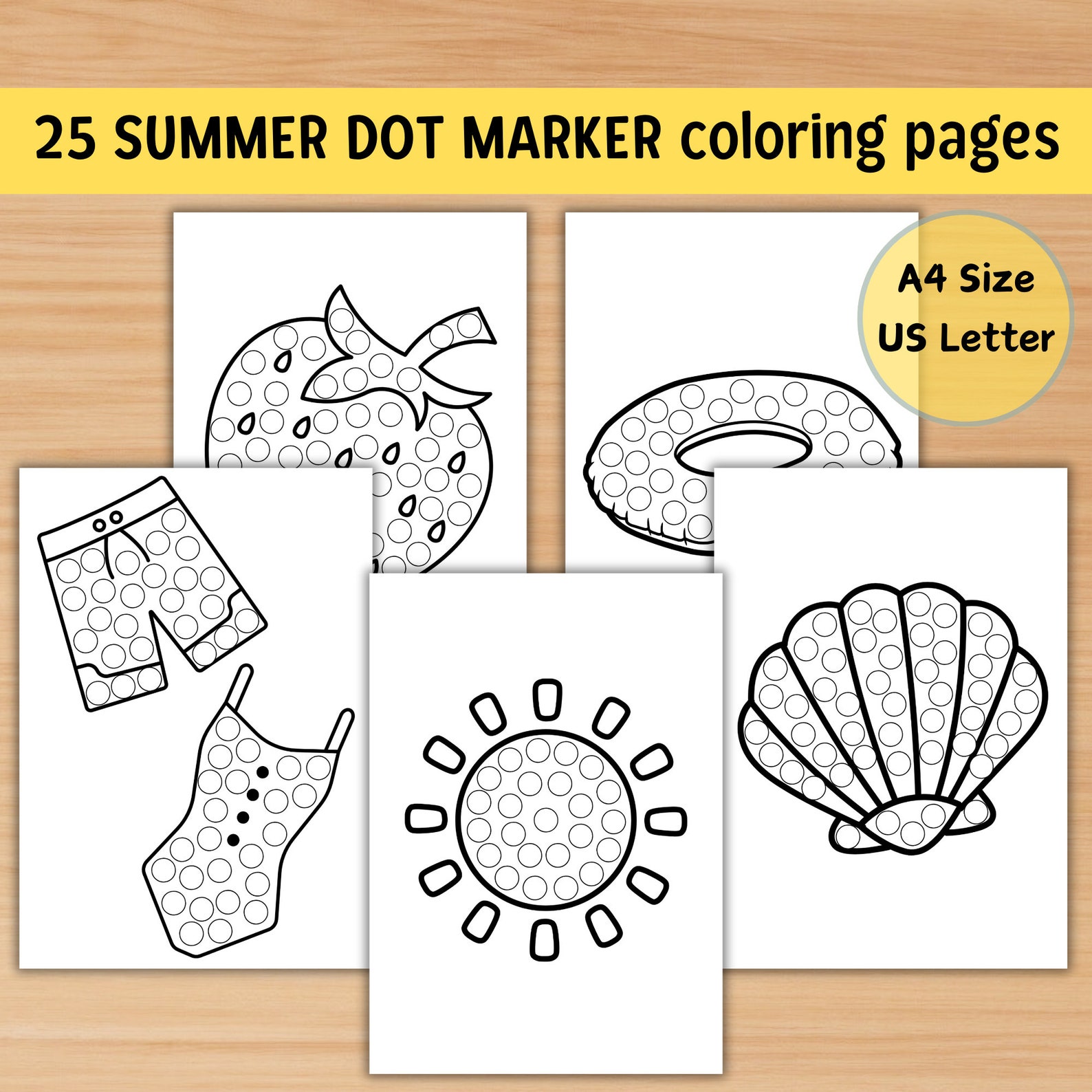 25 Summer Dot Marker Coloring Pages for Kids, Beach Dot Marker Coloring ...