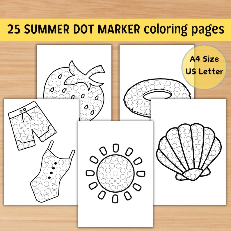 25 Summer Dot Marker Coloring Pages for Kids, Beach Dot Marker Coloring ...