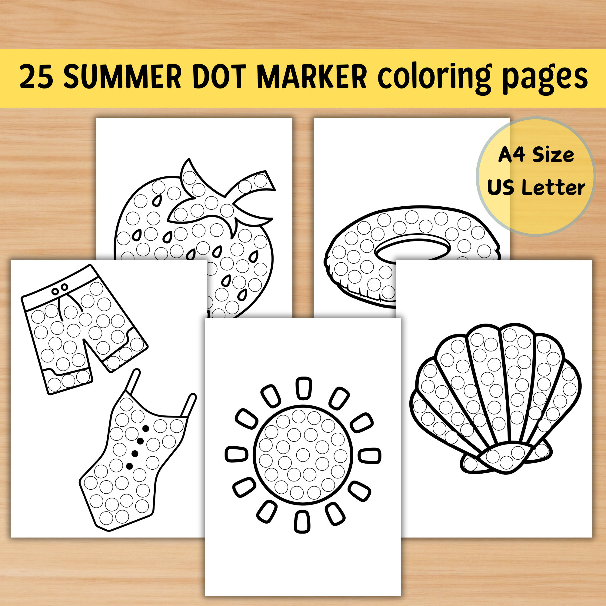 25 Summer Dot Marker Coloring Pages for Kids, Beach Dot Marker Coloring ...