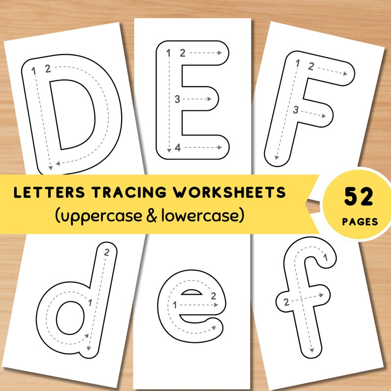 52 Uppecase and Lowercase Letters Tracing Worksheets, Alphabet Tracing ...