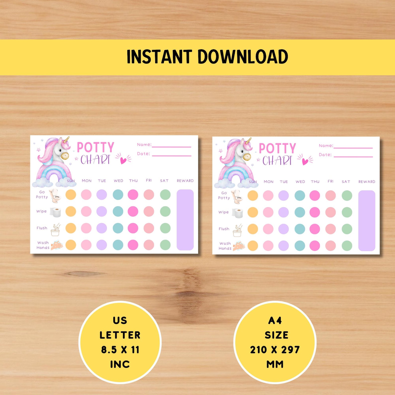 Unicorn Potty Chart, Girl Potty Training Chart, Sticker Chart for Potty ...