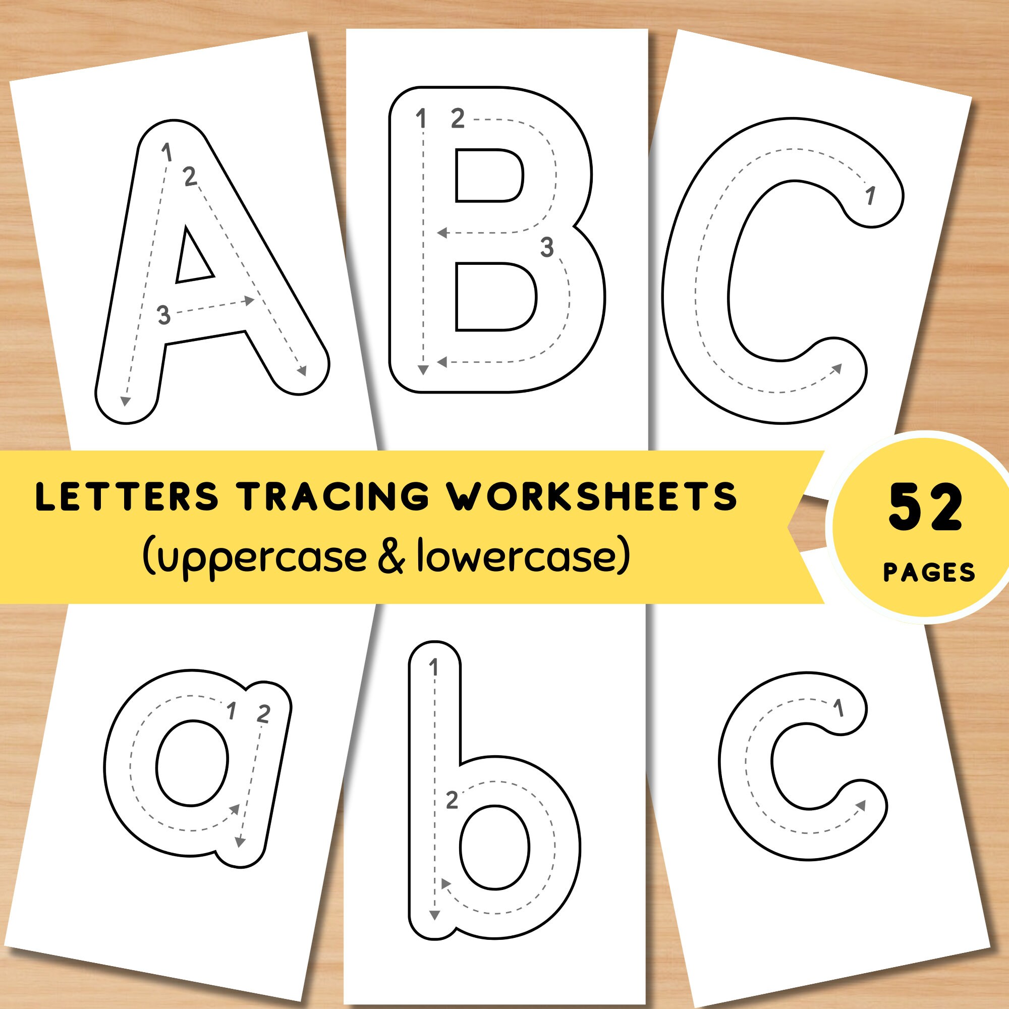 52 Uppecase and Lowercase Letters Tracing Worksheets, Alphabet Tracing ...
