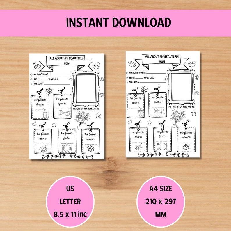 Printable Mothers Day Activity for Kids, All About My Mom Printable ...