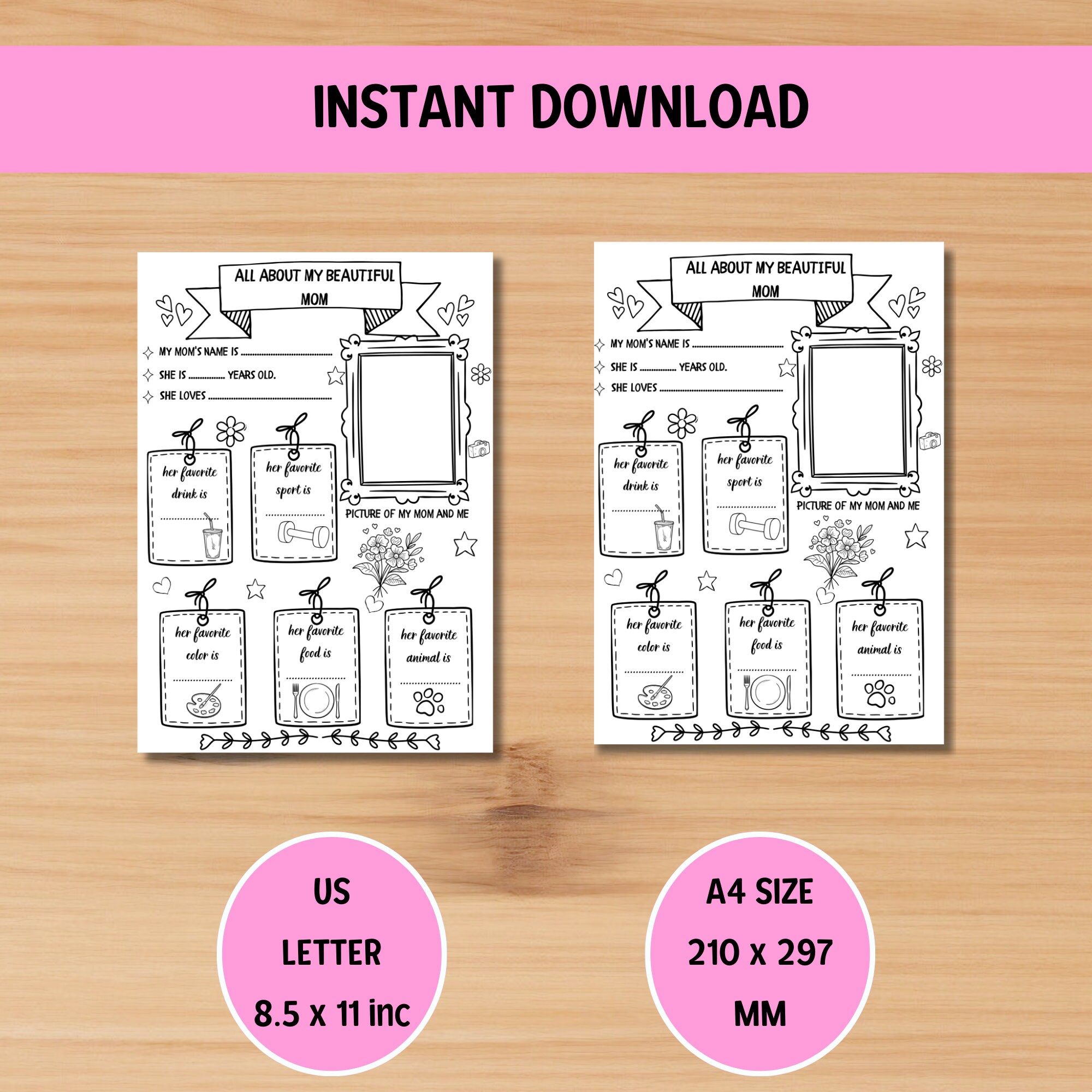 Printable Mothers Day Activity for Kids, All About My Mom Printable ...