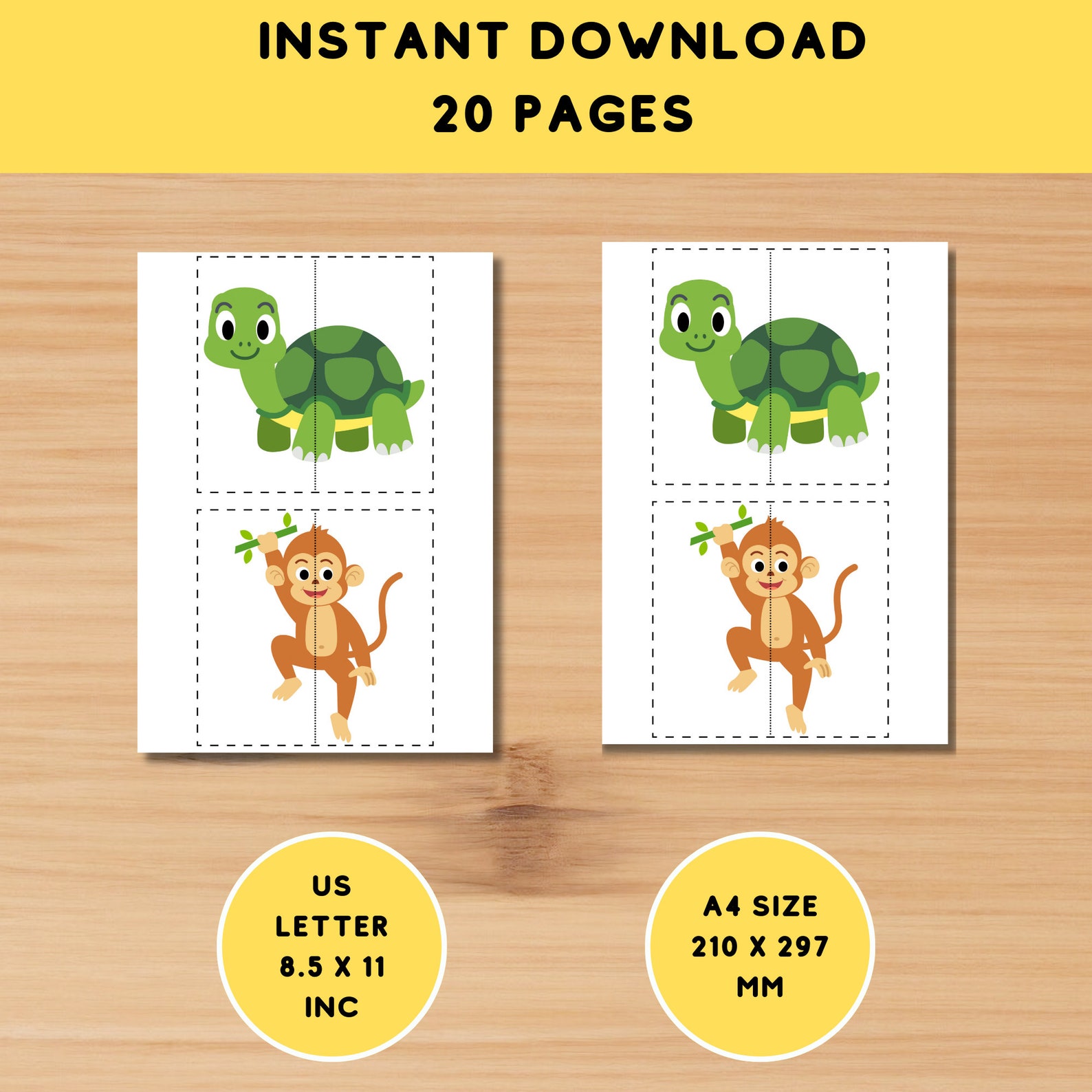 Animal Matching Puzzle Printable for 2, 3 Year Old, Prek Matching Game ...