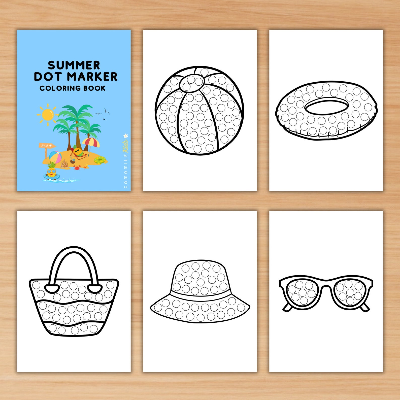 25 Summer Dot Marker Coloring Pages for Kids, Beach Dot Marker Coloring ...