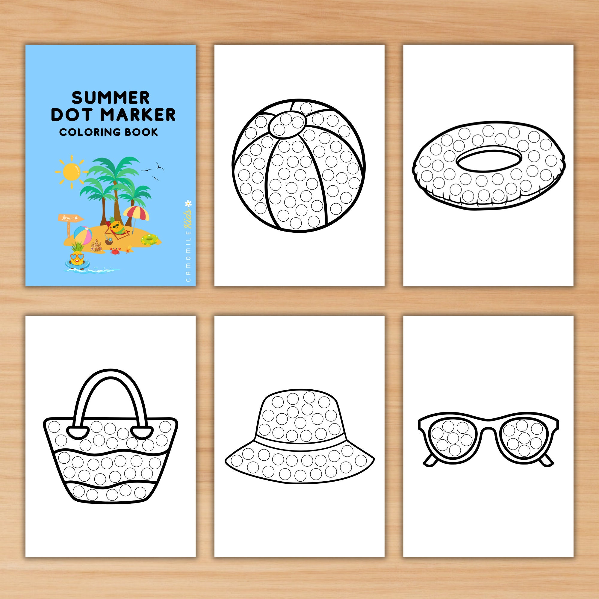 25 Summer Dot Marker Coloring Pages for Kids, Beach Dot Marker Coloring ...