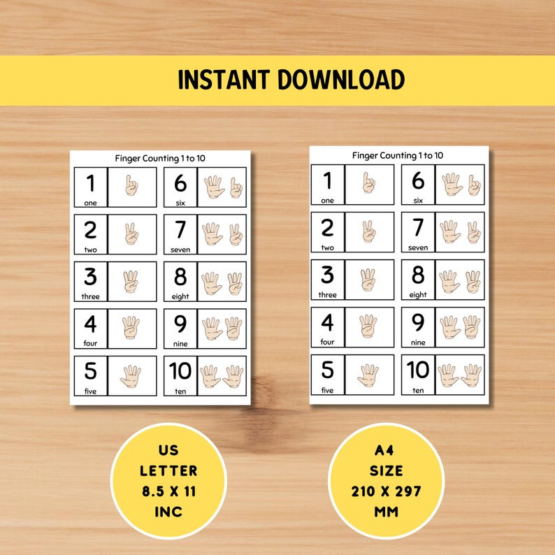 Finger Counting 1 to 10 Matching Worksheets, Preschool Numbers Matching ...