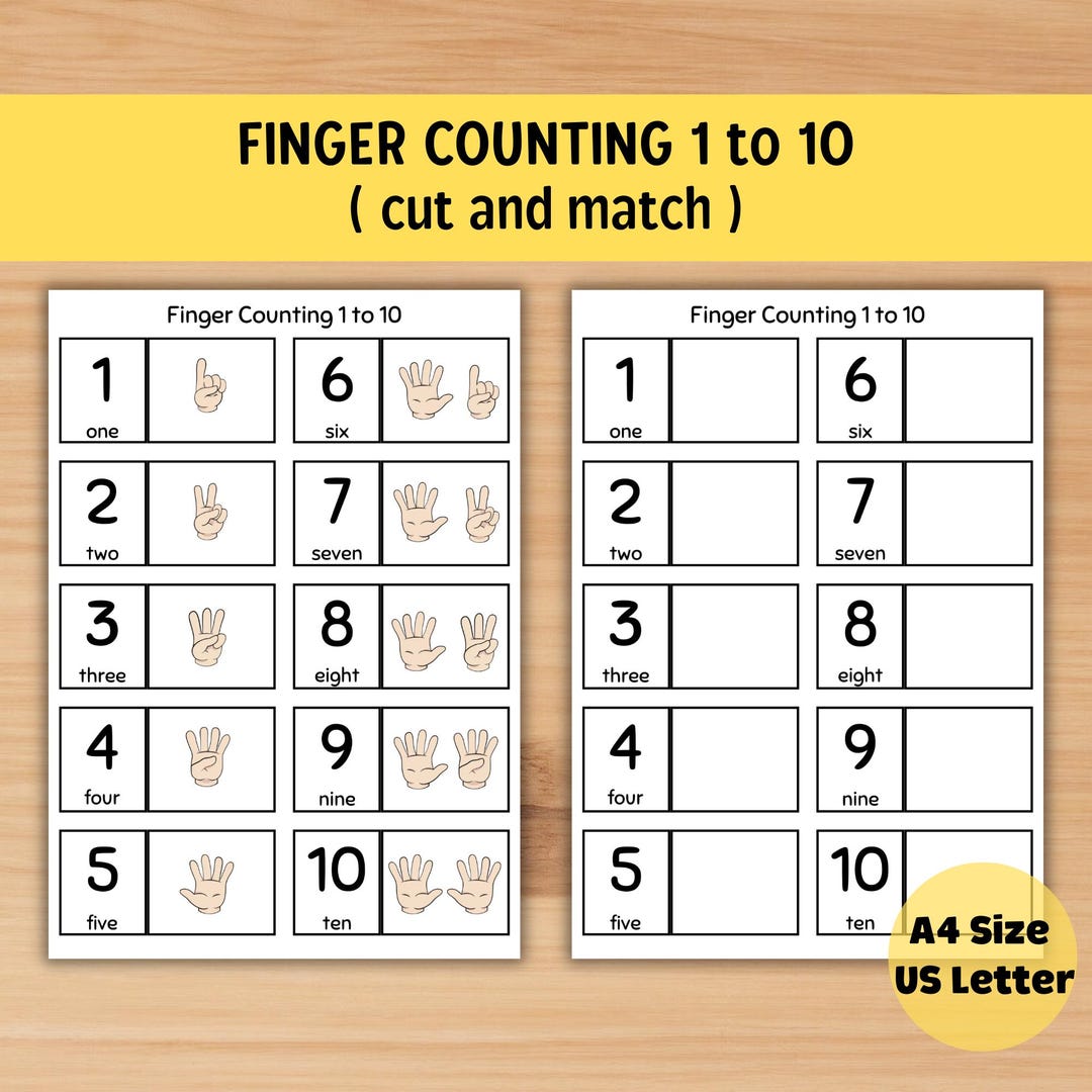 Finger Counting 1 to 10 Matching Worksheets, Preschool Numbers Matching ...