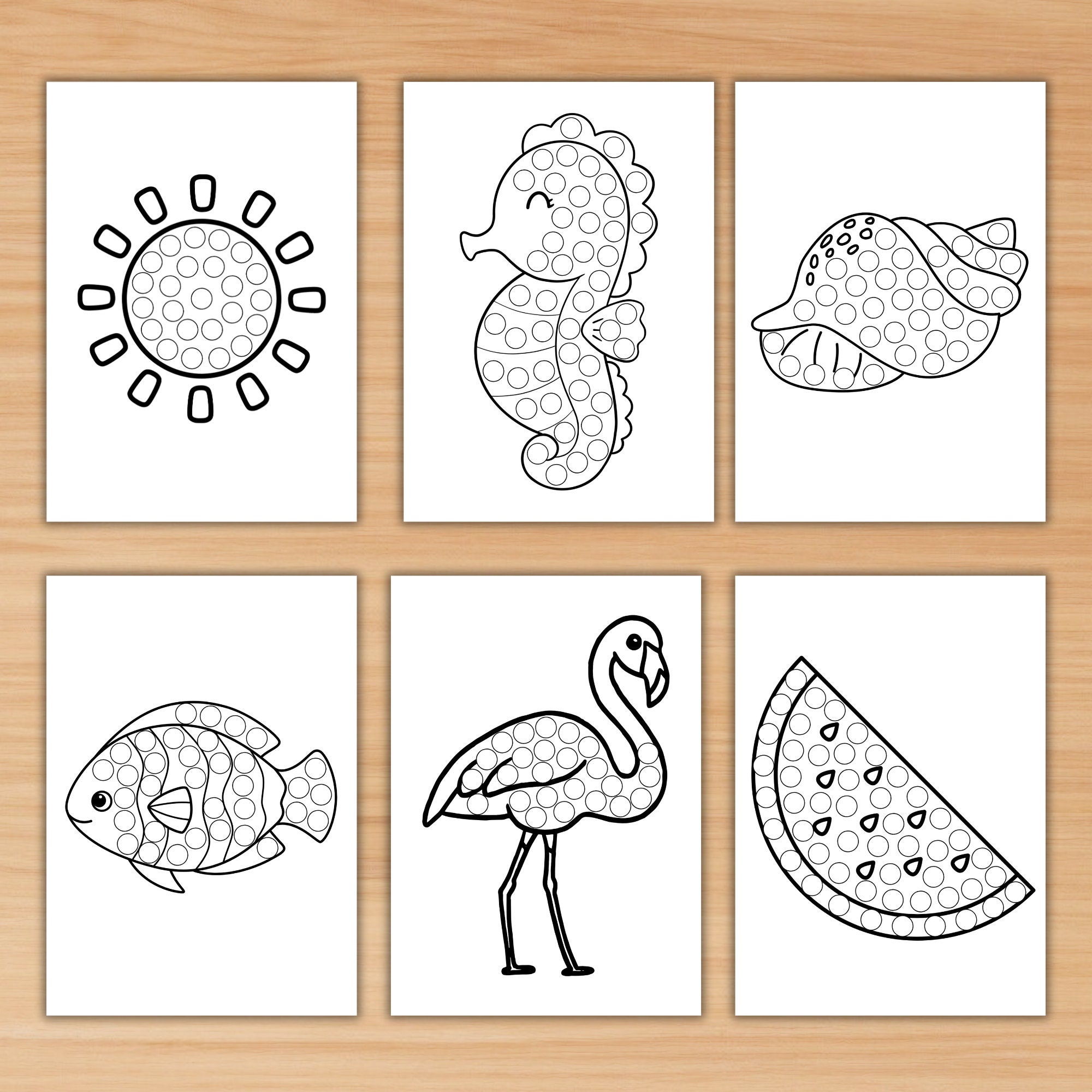 25 Summer Dot Marker Coloring Pages for Kids, Beach Dot Marker Coloring ...