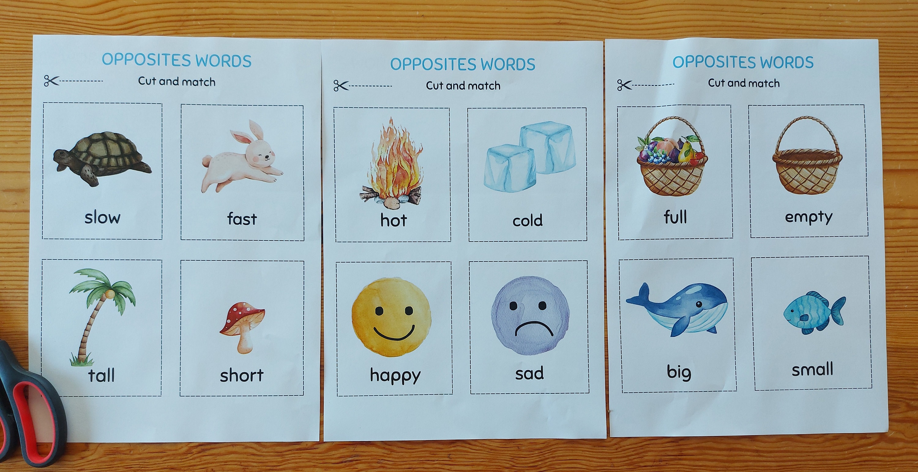 Opposites Matching Flashcards, Printable Vocabulary Activity, Matching ...