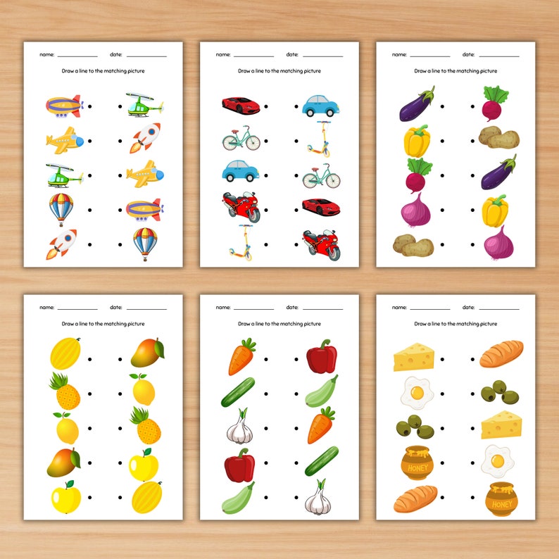 40 Matching Worksheets, Preschool Matching Activity for Kids, Printable ...